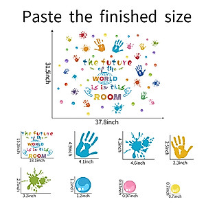 Handprint Wall Stickers Colorful Inspirational Quotes Paint Splatter Wall Decals for Kids Bedroom Classroom School Nursery Playroom