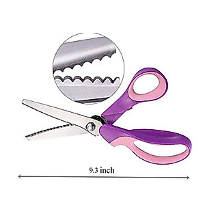 NEJLSD Pinking Shears for Fabric Scalloped 5mm, Stainless Dressmaking Sewing Scissors Steel Handled Professional Zig Zag Fabric Craft Scissors 9.3 inch (Purple)