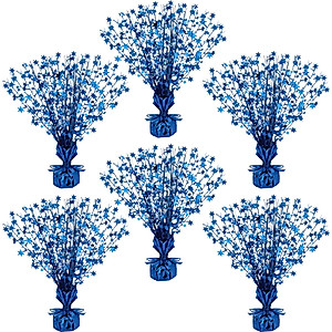 Crowye 6 Pcs Metallic Foil Spray Centerpiece Christmas Party Star Table Decoration New Year Table Decor for Winter Birthday Party Season Holiday(Blue,Small Star)