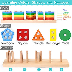 LotFancy Montessori Toys for 1 2 3 Year Old, Wooden Sorting & Stacking Toys, Educational Shape Sorter for Baby Toddlers Preschool Kids
