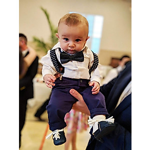 AWAYTR Child Kids Suspenders Bowtie Set - Adjustable Suspender Set for Boys and Girls (25Inches (3 Years to 6 Years),Black Polka dot)