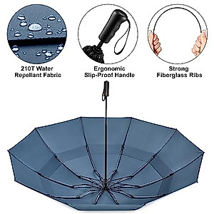 G4Free 62 Inch Large Golf Umbrella Compact Reverse Travel Umbrella 10 Ribs Windproof for Rain Double Canopy Automatic Open Close (Blue)