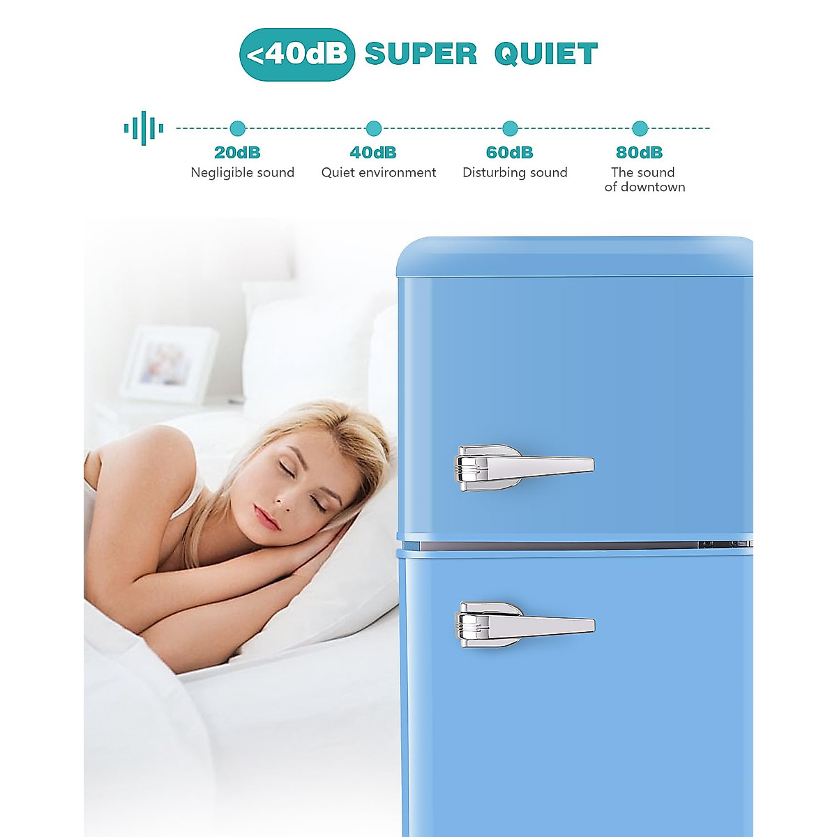 EUASOO FLS-80-Blue 3.5Cu.Ft Compact Refrigerator, Small Refrigerator with freezer, Retro Fridge with Dual Door, 7 Level Adjustable Thermostat for Garage, Dorm,Bedroom, Office