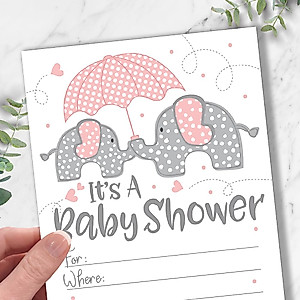 Pink Elephant Girl Baby Shower Invitations (20 Count) with Envelopes