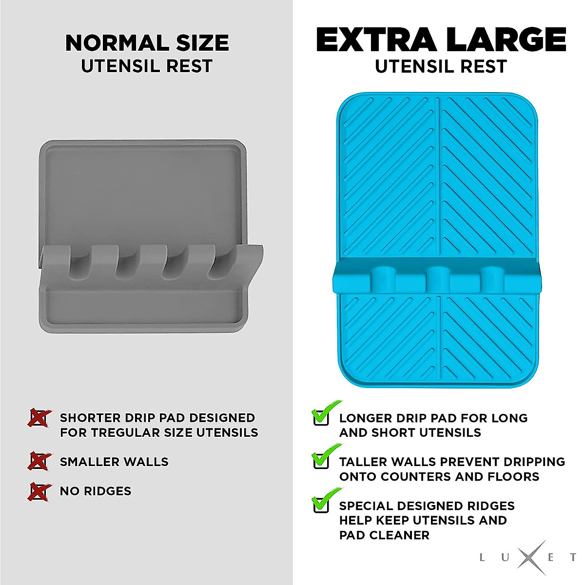 Luxet Updated Spoon Rest for Kitchen Counter, Heat-Resistant Silicone Utensil Rest for Countertop with Drip Pad,Non-Slip Spoon Holder for Stove Top Kitchen and Grill Utensil Holder Lid BPA-Free (Blue)