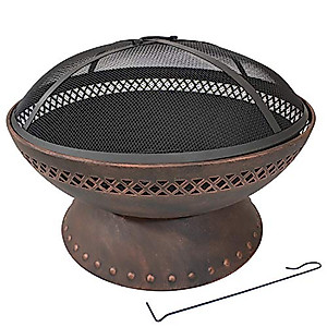 Sunnydaze 25-Inch Chalice Steel Wood-Burning Fire Pit with Spark Screen and Poker - Copper Finish