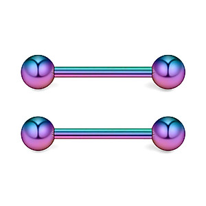 Ruifan Mix Color 316L Stainless Steel Nipple Shield Barbell Ring Bar Body Piercing 16G 16mm 12PCS