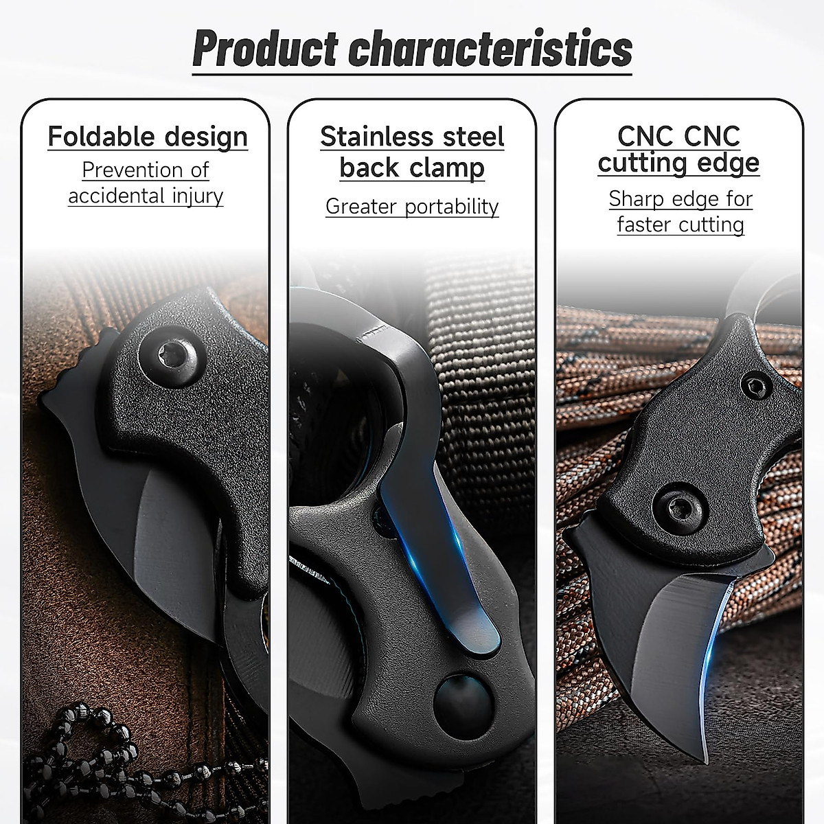 Aesnoun Small Pocket Knife for Men, Carabiner Knife, Cool Carabiner Knife Box Cutter with 1inch Stainless Steel Blade, Mini Folding Knives EDC Gadgets for Everyday Carry, Great Gift for Men (Black)