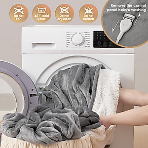 EHEYCIGA Heated Blanket Electric Blanket Throw - Heating Blanket with 5 Heating Levels & 4 Hours Auto Off, Soft Cozy Sherpa Washable Blanket with Fast Heating, 50 x 60 Inches, Grey