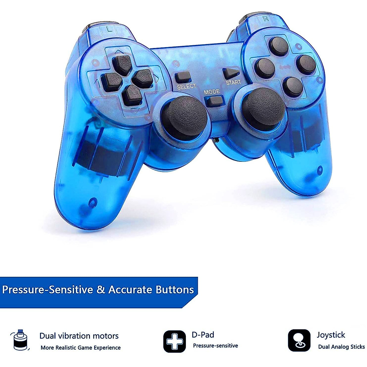 Rzzhgzq PS2 Wireless Controller 2.4G Play Station 2 Gamepad 2 Pack Dual Vibration Compatible with Sony Play -station 2 Console (ClearBlue +ClearRed)