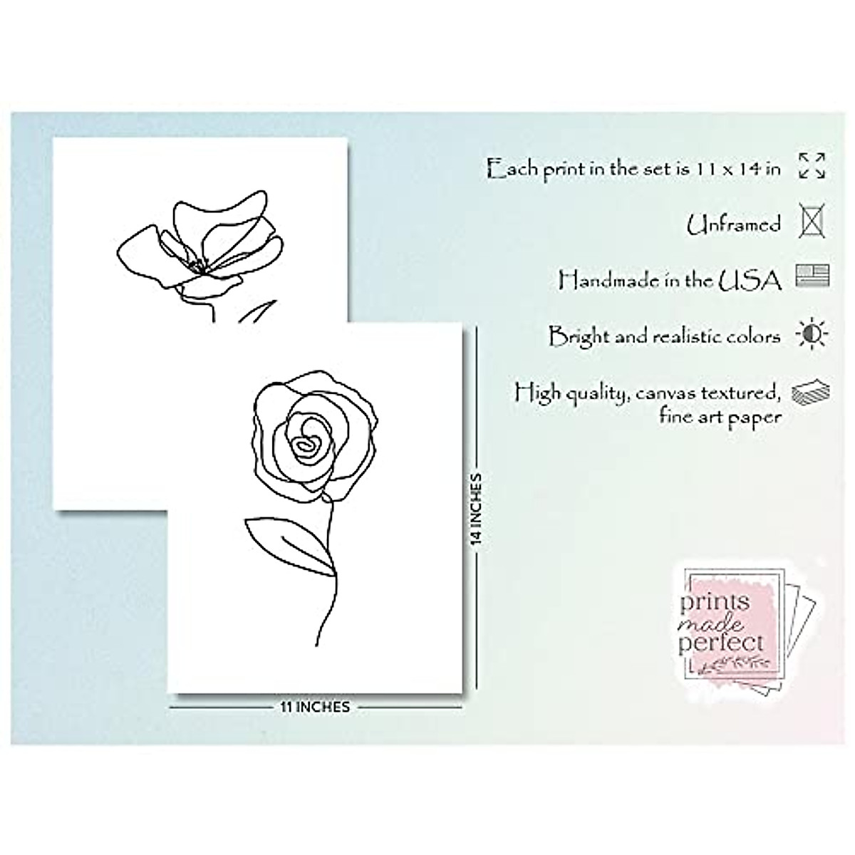 Black and White Wall Art - Flower Line Drawings - Botanical Prints - Abstract Pictures - Set of 4-11x14 - Unframed (11x14)