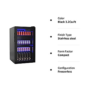 ARLIME Mini Fridge, Drink Cooler, 120 Can, Beverage Refrigerator with Glass Door, Removable Shelves for Soda Beer Wine, Small Drink Refrigerator for Bedroom, Office, Home Kitchen, Bar, 3.2 Cu. Ft.