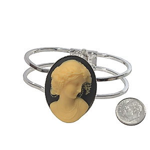 Hinged 3-D Victorian Acrylic Cameo Cabochon Silver Plated Bangle Bracelet + GIFT BAG