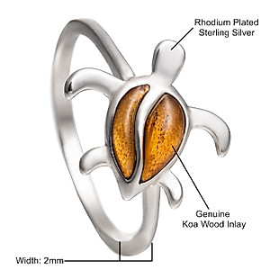Aloha Jewelry Company Koa Wood Sterling Silver Turtle Wedding Band Promise Ring (8)