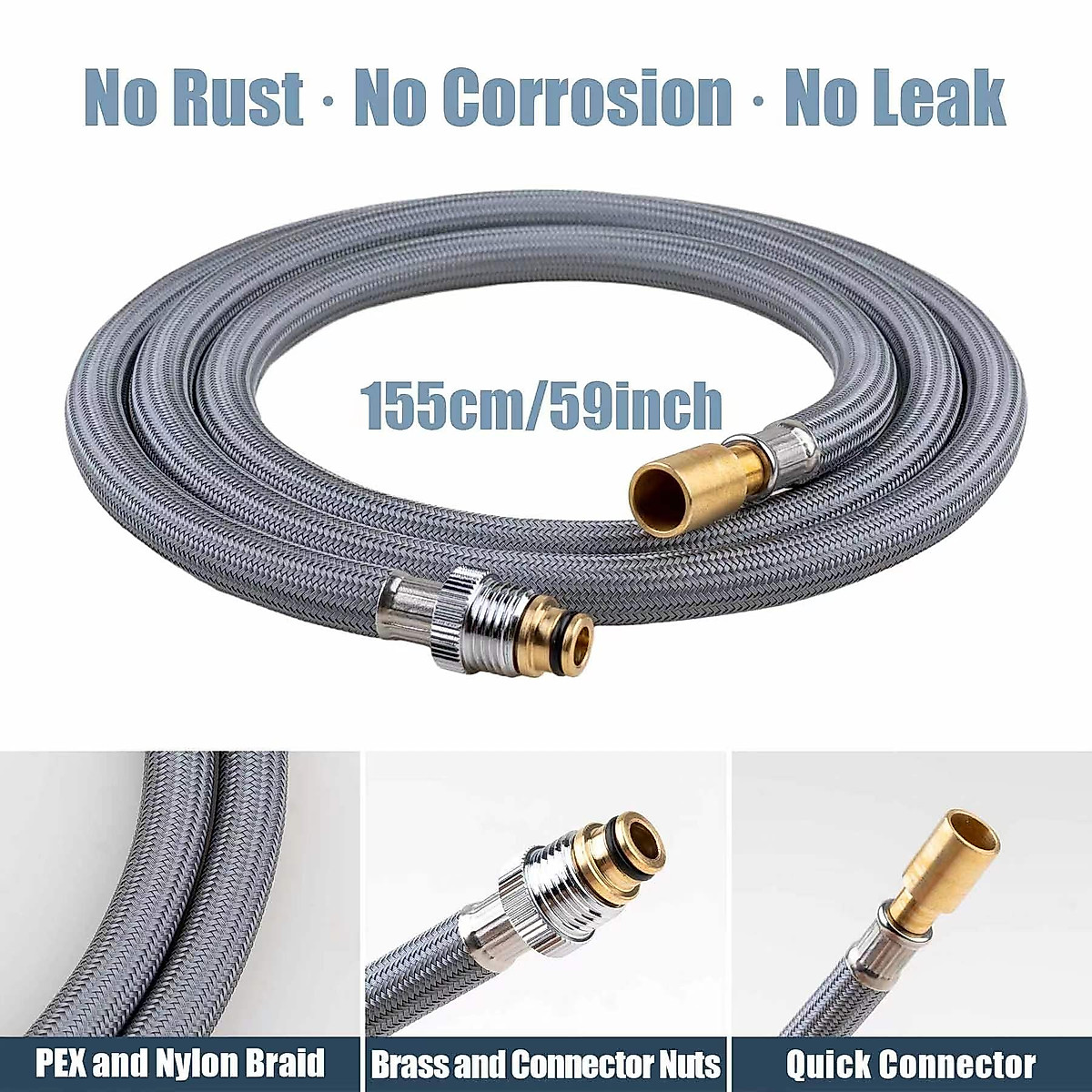 Faucet Hose for Delta Faucet Hose Replacement Parts,RP50390 RP62057 RP74608 Hose for Sink Kitchen Faucet Parts, Pull-Out and Pull-Down Fauct Hose Repair Kit, Brass Adapter, 59 Inch