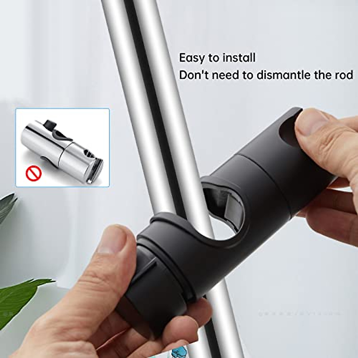 Adjustable Shower Head Holder for Slide Bar,Universal 18-25MM O.D. Rail Head Bracket Holder for Slide Bar Slider Clamp Bathroom Replacement 360 Degree Rotation Sprayer Holder (Black)