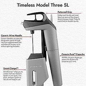 Coravin Timeless Three SL Wine-by-the-Glass-System - Wine Saver and Pourer with 1 Argon Gas Capsule