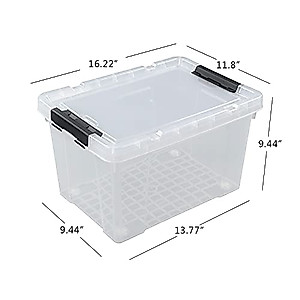 Obstnny 22 Quart Clear Latching Box with Wheels, Plastic Storage Bin, 4 Packs