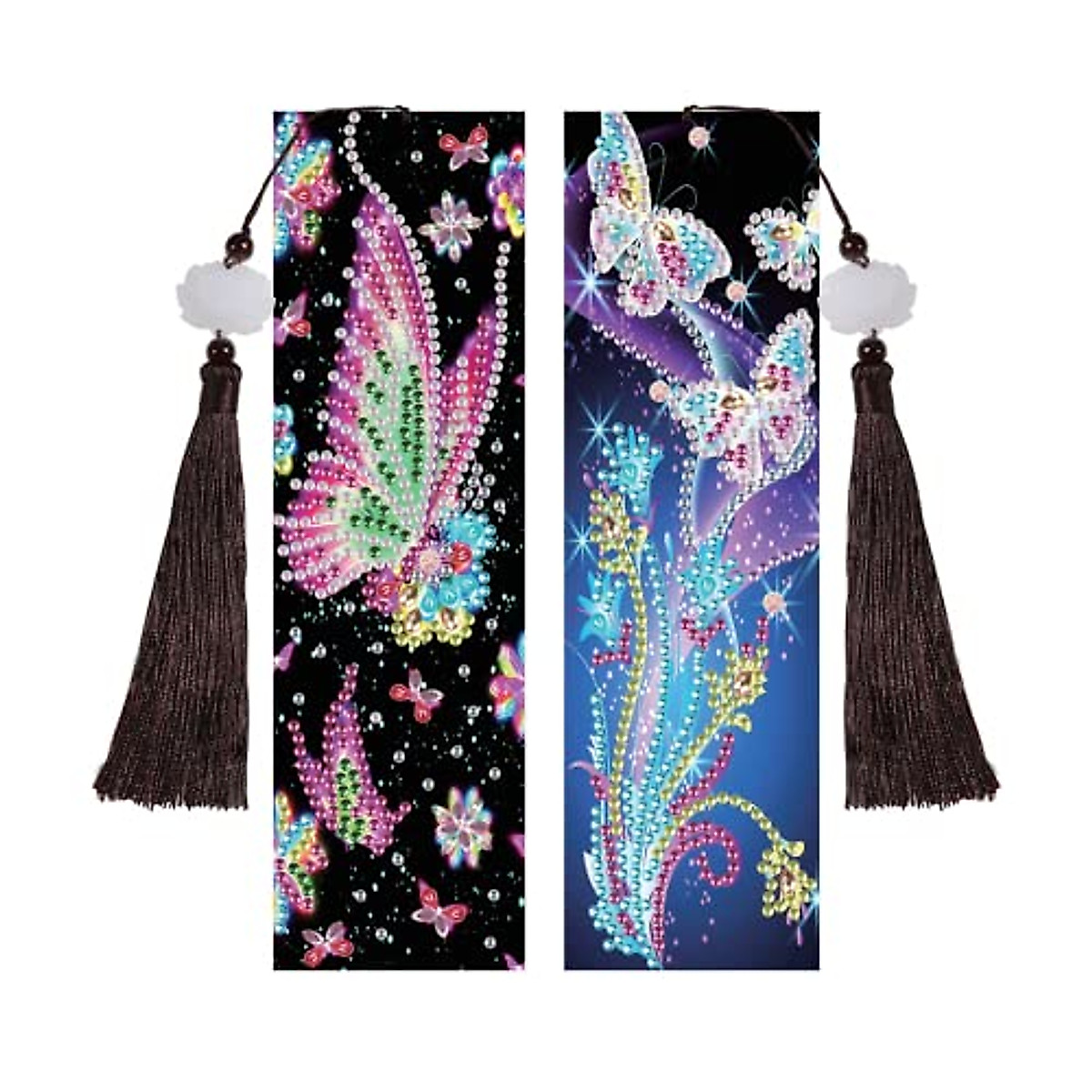 Butterfly Diamond Painting Bookmark Set - pigpigboss 2 Pieces DIY Bookmark Diamond Dots Art Crystal Butterfly Flower Diamond Painting Bookmark for Adult Kid Book Decor Art Gift