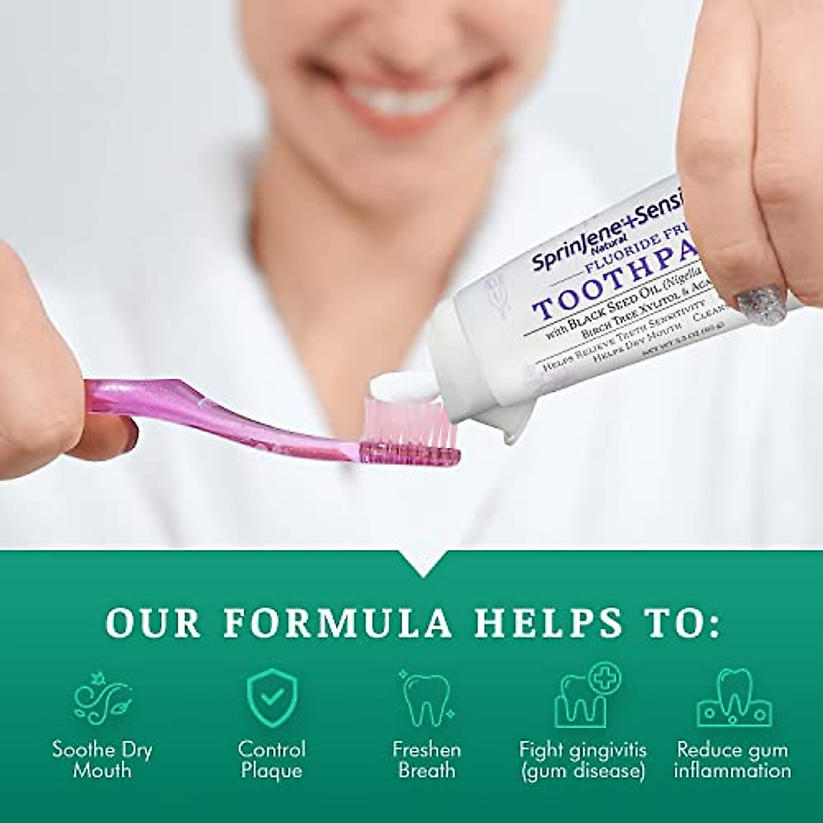 Sprinjene Fluoride Free Toothpaste for Sensitive Teeth & Gum Fresh Breath Helps Dry Mouth Natural Non Fluoride Toothpaste for Adult SLS Free, Toxic Preservative Free with Black Seed Oil & Zinc 2 Pack