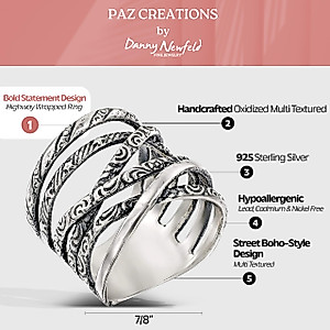 Paz Creations 925 Sterling Silver Highway Ring For Women, Everyday Wear Accessory, Wrapped Spiral Design, Bold Statement Jewelry, Gifts For Her, Size 10