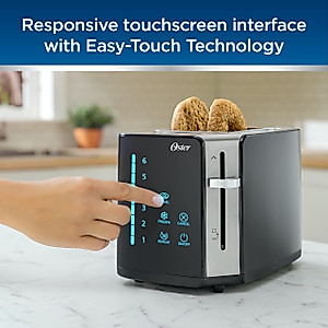 Oster Touchscreen Blender, 6-Speed, 6-Cup, Auto-program -for Smoothie, Salsa, 800W, Multi-Function blender, 2143023 & 2-Slice Toaster, Black/Stainless Steel