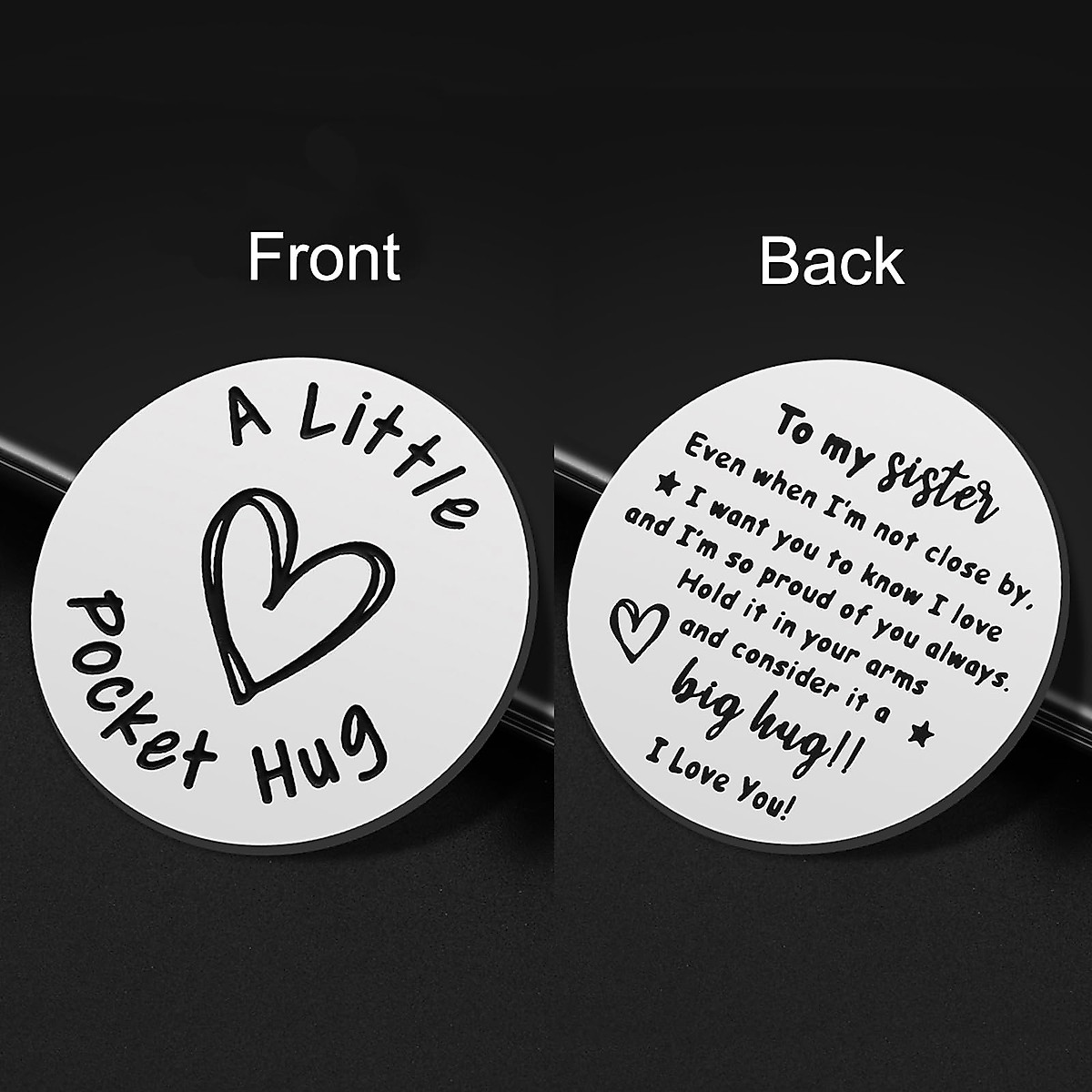iJuqi Sister Birthday Christmas Gifts from Sister - Big Middle Little Sister Gifts for Women Pocket Hug Token Keychain Long Distance Relationship Keepsake Gifts for Sister Double Sided