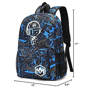 School Backpack for Teen Boys Bookbags Elementary High School Kids Travel Daypacks (Blue)