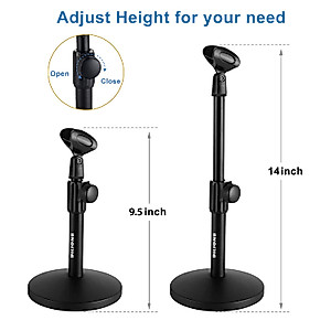 BILIONE Upgraded Desktop Microphone Stand, Adjustable Mic Stand Desk with Pop Filter, Shock Mount, Microphone Clip, 5/8" to 3/8" Metal Screw Adapter