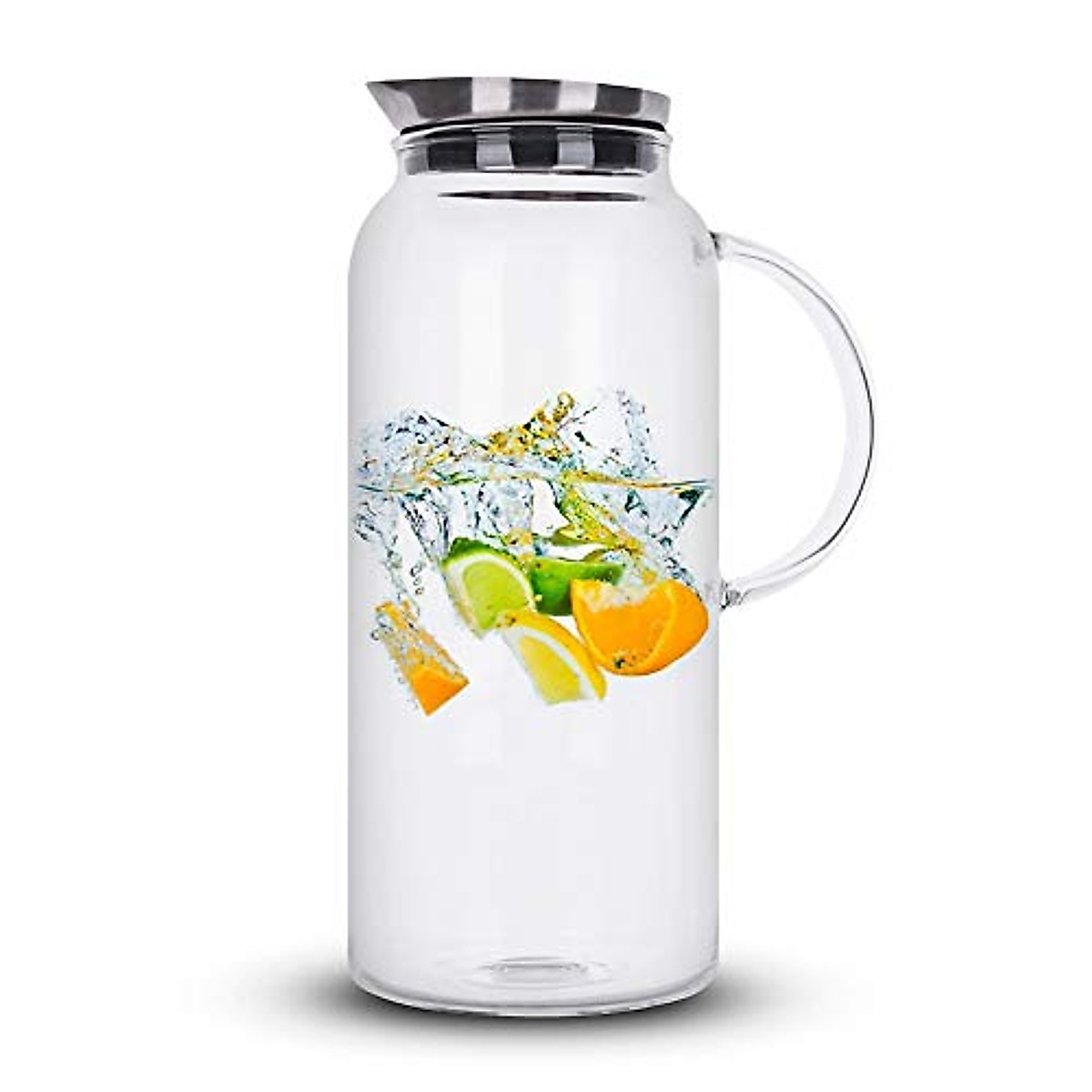 68 Ounces Glass Pitcher with Lid, Hot/Cold Water Carafe, Juice Jar and Iced Tea Pitcher