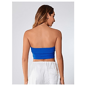 SOLY HUX Women's Ribbed Knit Basic Y2K Crop Tube Top Sleeveless Strapless Casual Summer Tops Pure Blue M
