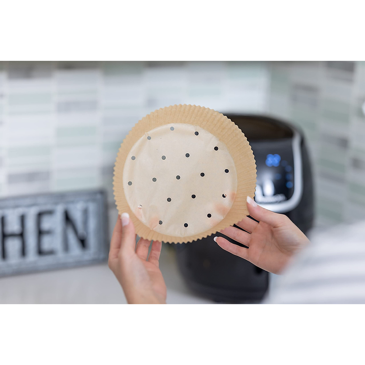 Rainy Day Essentials - Air Fryer Liners, Perforated with Holes, 100 Pieces, 6.3 Inches, Round, Fits 2-6QTS, Disposable Air Fryer Liner, Baking Paper, Oil Proof, Parchment Paper for Roasting