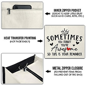 OASSIE Tote Bag With Zipper - Gifts For Women, Birthday, Christmas, Wife, Mom, Nana, Grandma, Thank You, Teacher - 13oz Canvas