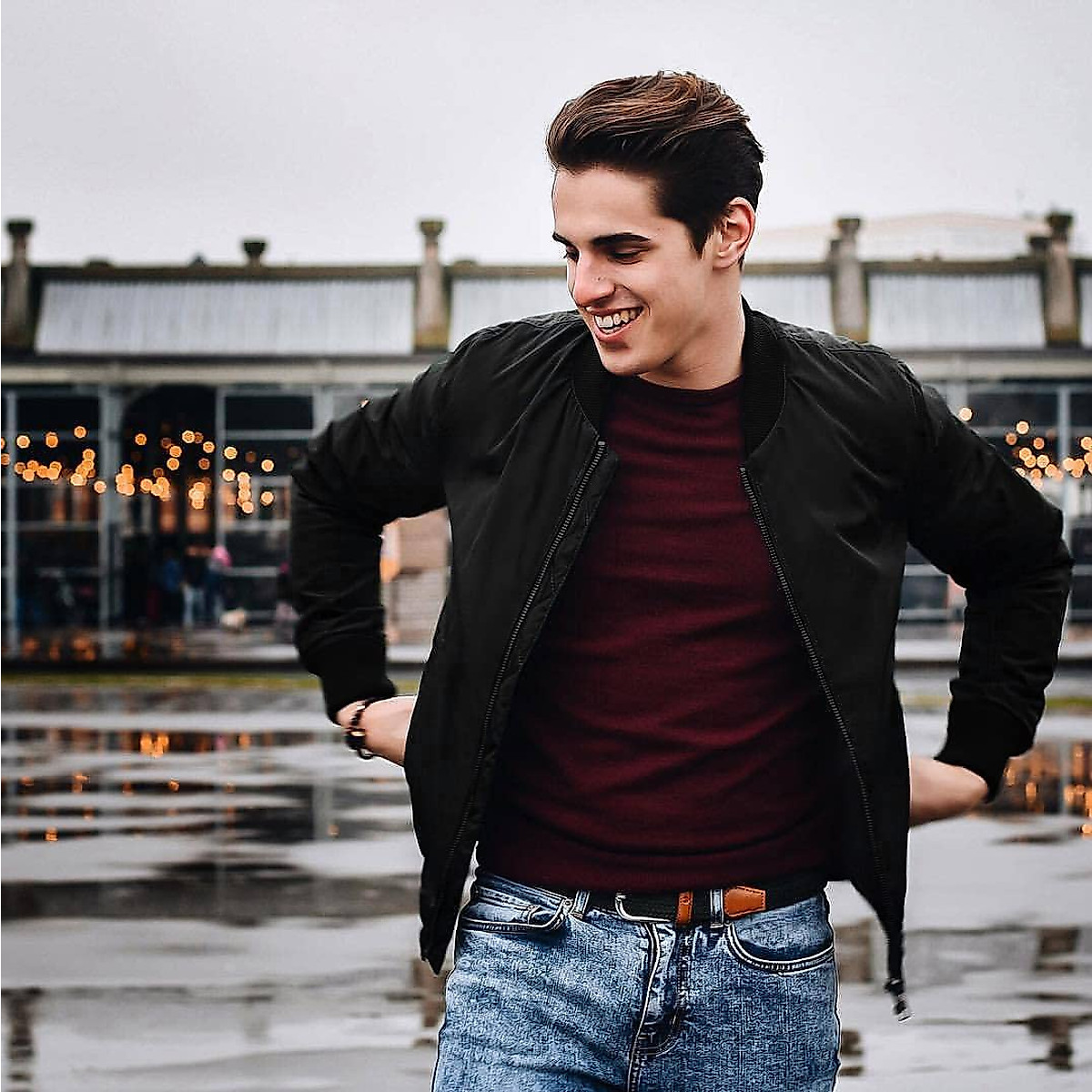 COOFANDY Men Black Bomber Jacket Lightweight Casual Softshell Flight Windbreaker Outerwear Coat Black L