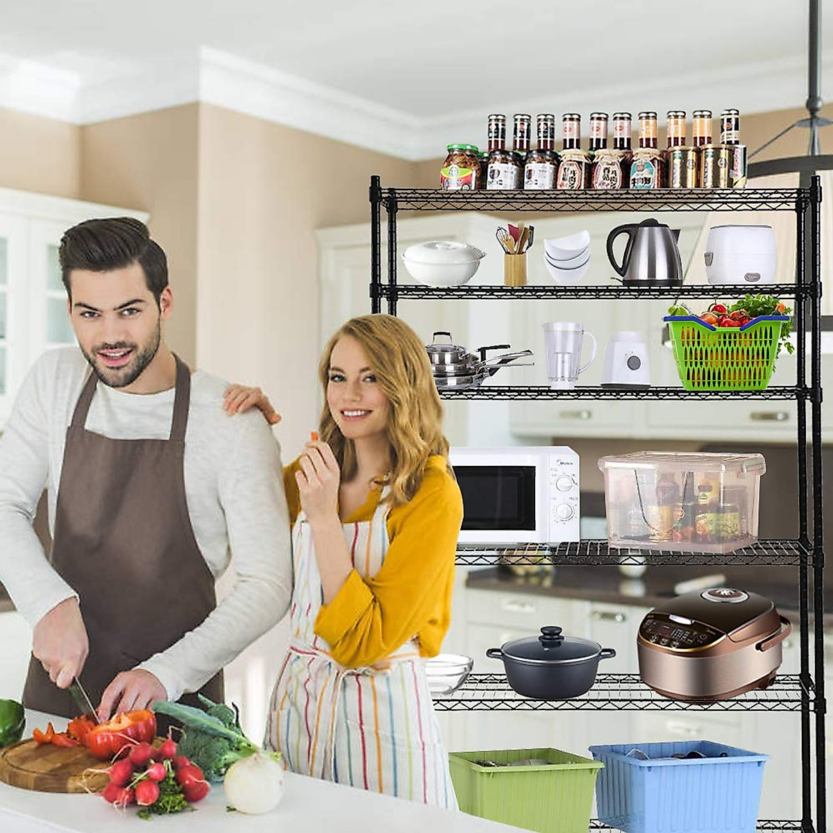 Storage Shelves Wire Shelving Unit Garage Shelving 6 Tier Height Adjustable 1500LBS Weight Capacity Heavy Duty Metal Shelf NSF Utility Steel Commercial Grade Shelving Rack for Garage Pantry Kitchen