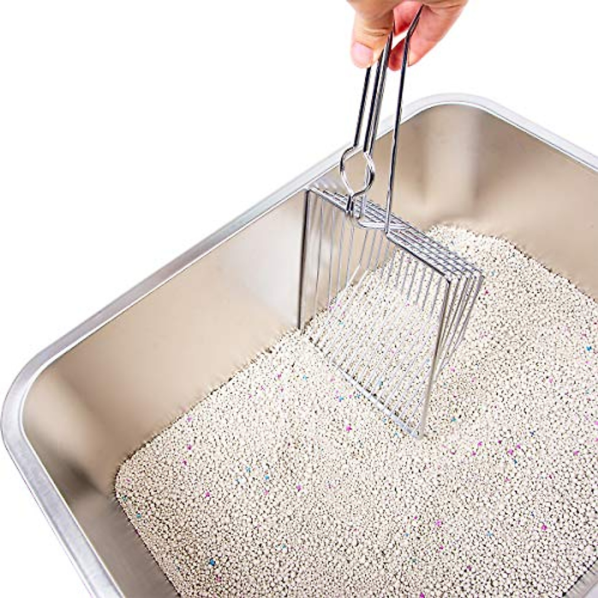 Dimaka Stainless Steel Litter Box for Cat and Kitten, 6 inch Side Height, Non Stick Smooth Surface Metal Pan, Easy to Clean, Non Odor and Rust Proof, Safe and Hard (17.5" X 14")