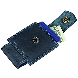 Hide & Drink, Leather Sliding Card Holder, Holds Up to 4 Cards Plus Folded Bills, Front Pocket Wallet, Accessories, Handmade Includes 101 Year Warranty (Slate Blue)