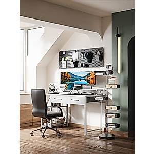 ODK Computer Desk with Drawers, 40 Inch Office Desk with Storage & Shelves, Work Writing Desk with Monitor Stand Shelf, White Home Office Desks for Small Spaces
