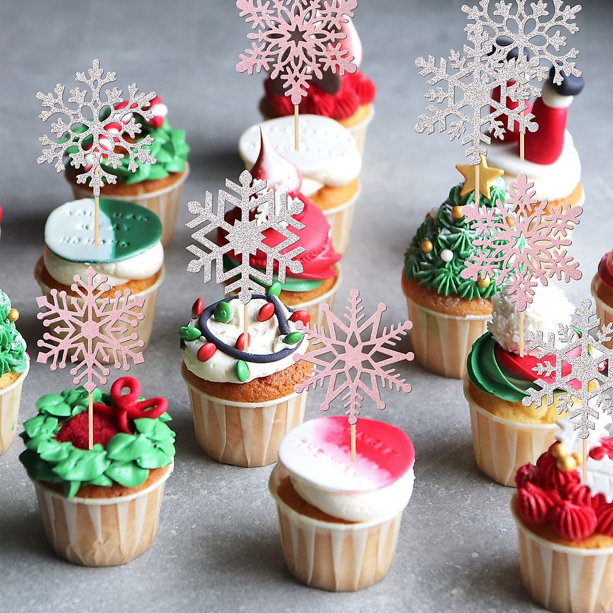 36 PCS Snowflake Cupcake Toppers Glitter Winter Frozen Theme Cupcake Picks Little Snowflake Cake Decorations for Winter Wonderland Baby Shower Kids Birthday Christmas Party Supplies Silver Pink