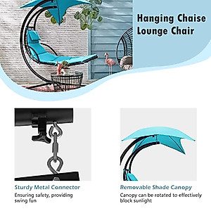 Greesum Hanging Curved Lounge Chaise Chair, Hammock Swing Chaise Chair, Floating Bed Furniture with Pillows, Canopy, Blue