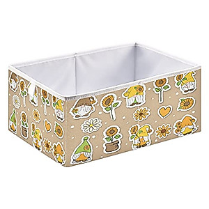 Kigai Sunflowers Gnome Storage Bins Rectangular Foldable Storage Baskets Bin Waterproof Home Organizer with Handles Basket for Toy Nursery Blanket Clothes, 15.8x10.6x7 Inch