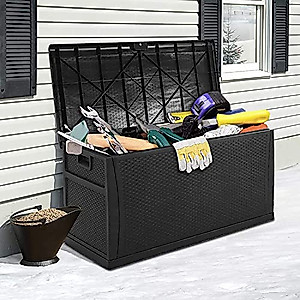 CrownLand 120 Gallon Outdoor Storage Deck Box Resin Container Weatherproof Deck Storage Box Containers Patio Garden Furniture Outdoor Storage Boxes All Weather Using,Black