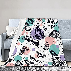 Butterfly Blanket Cozy Plush Flannel Fleece Colorful Butterflies Throw Blanket for Adult Youth Kids Ultra Soft Lightweight Fuzzy Party Blankets Gifts for Bed Couch Sofa 50"x40"