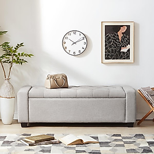 Huatean Home Ottoman with Storage, Storage Ottoman Bench with Safety Hinge, Upholstered Storage Bench with Seating for Bedroom, Living Room, Holds up to 330 lb(Light Gray)