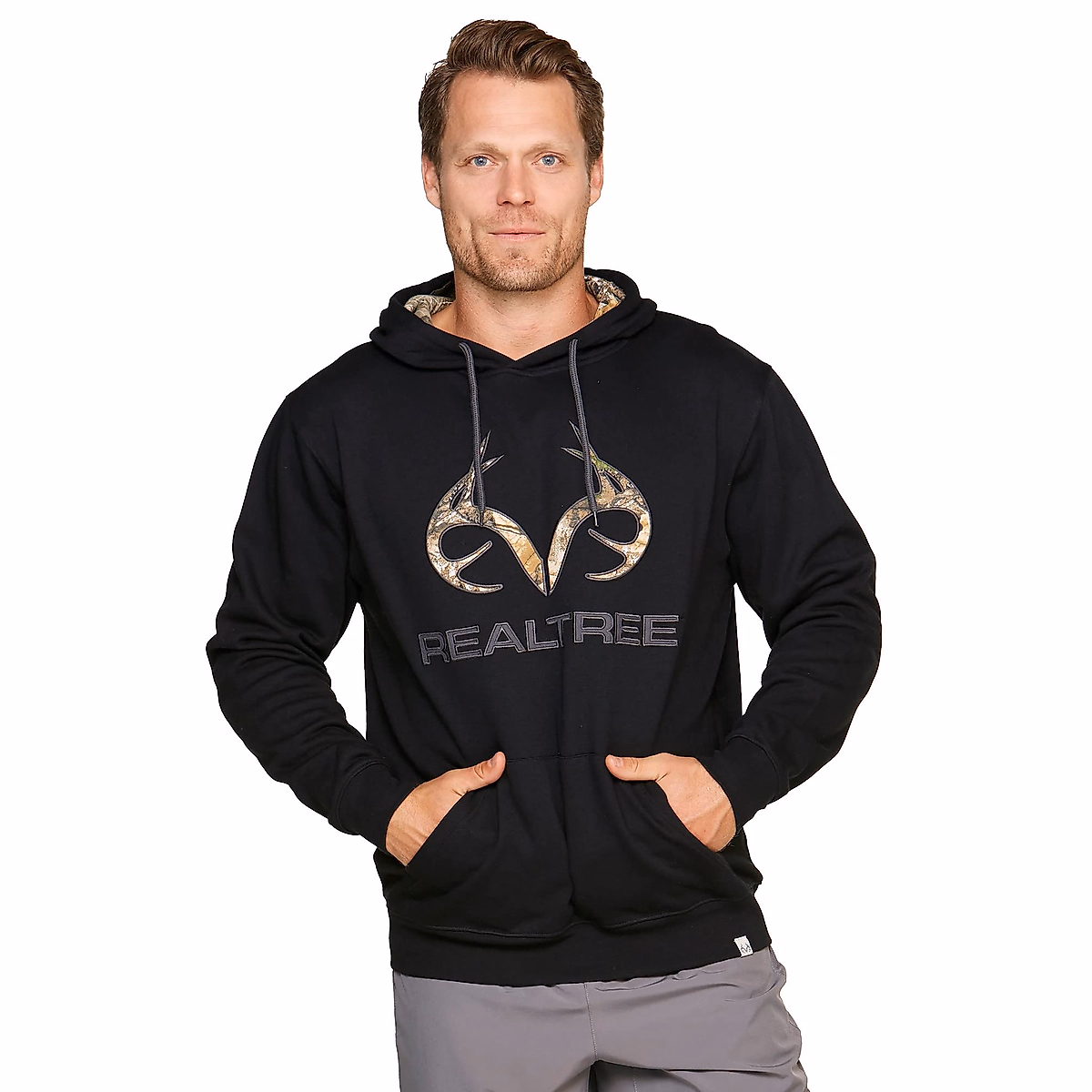 Colosseum Realtree Men's Edge Grizzly Fleece Pullover Hoodie (Black, Medium)