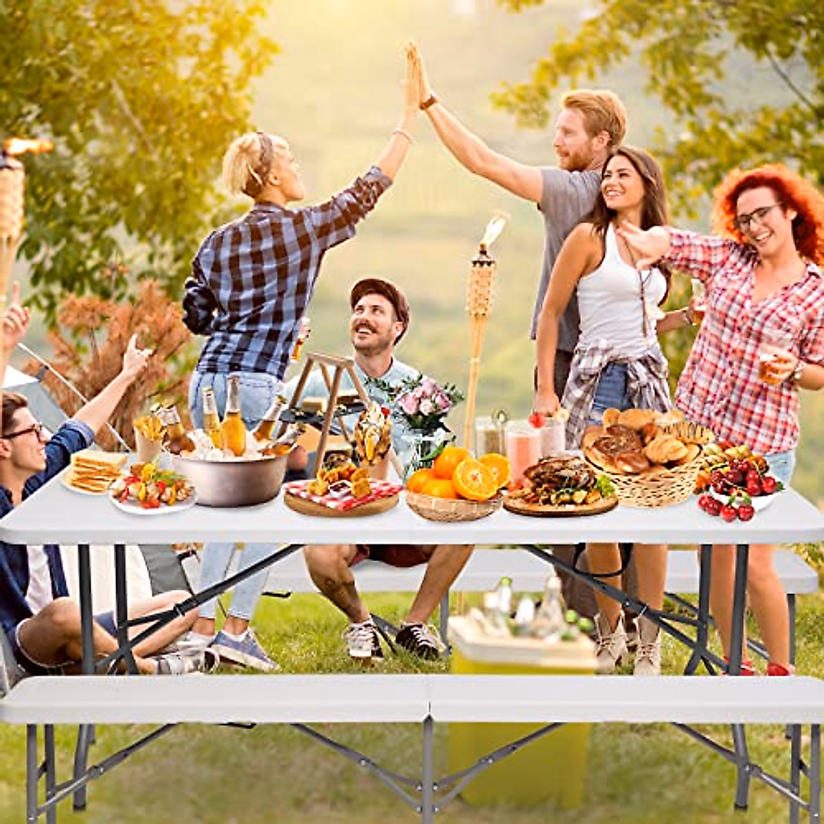 VINGLI 1 Pack 6 feet Plastic Folding Bench,Portable in/Outdoor Picnic Party Camping Dining Seat, Garden Soccer Multipurpose Entertaining Activities, White