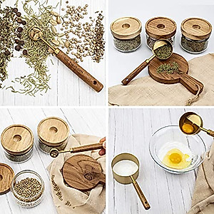 Muchtolove Measuring Cups and Spoons Set of 8, Golden Stainless Steel Measuring Cup with Wooden Handle, Kitchen/Food/Liquid/Baking