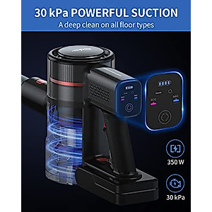Redkey Cordless Vacuum Cleaner, 30Kpa Stick Vacuum, 350W Brushless Motor, Max 60mins Runtime, 8 in 1 Vacuum Cleaners with 2600mAh Detachable Battery, LED Display P9 for Pet Hair Carpet Hard Floor