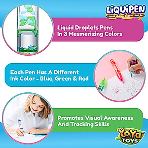 YoYa Toys Liquipen - Liquid Motion Bubbler Pens Sensory Toy (3 Pack) - Writes Like a Regular Pen - Colorful Liquid Timer Pens Great for Stress and Anxiety Relief - Cool Fidget Toys for Kids and Adults