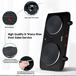 CUKOR Electric Hot Plate, 1800W Countertop Burner, Dual Electric Stove, Portabel Electric Cooktop,Portabel Double Burner for Cooking